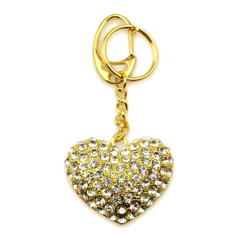 Diamond Keychain Custom Heart Shape Key Chain Gold Key Rings - Metal ...